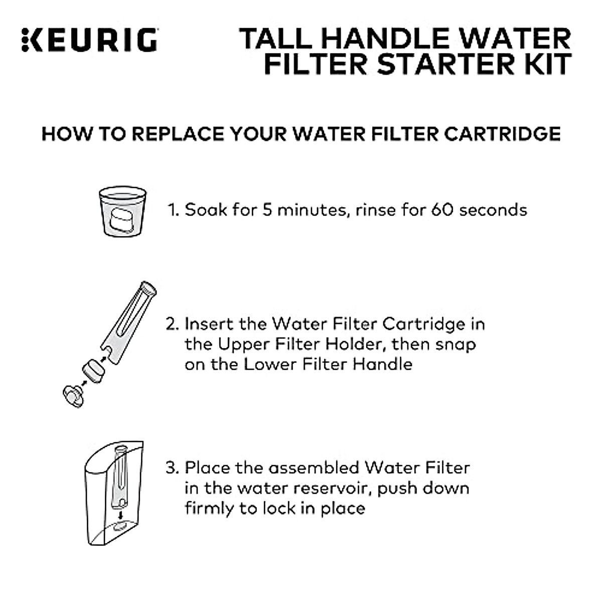Keurig Tall Handle Water Filter Starter Kit, Comes with Handle and 2 Replacement Water Filters, Compatible with Select Keurig Coffee Makers