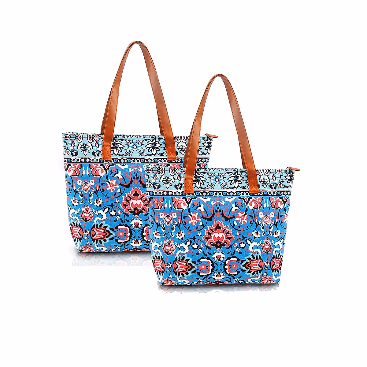 DEMOMENT Canvas Grocery Tote With Zipper for Women Lightweight Organizer Utility Bag For Travel Shopping Beach Work Gym (blue)