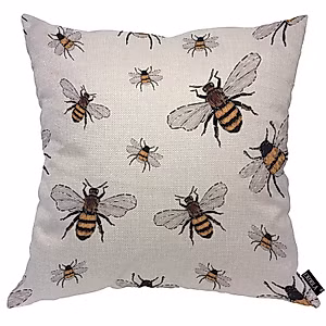 EKOBLA Honey Bee Throw Pillow Cover Bumblebee Spring Garden Buzz Cartoon Animal Wing Sketch Cozy Square Cushion Case for Men Women Boys Girls Room Home Decor Cotton Linen 18x18 Inch