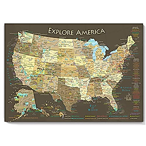 National Parks Map Poster with USA Travel Destinations (24W x 16H inches)