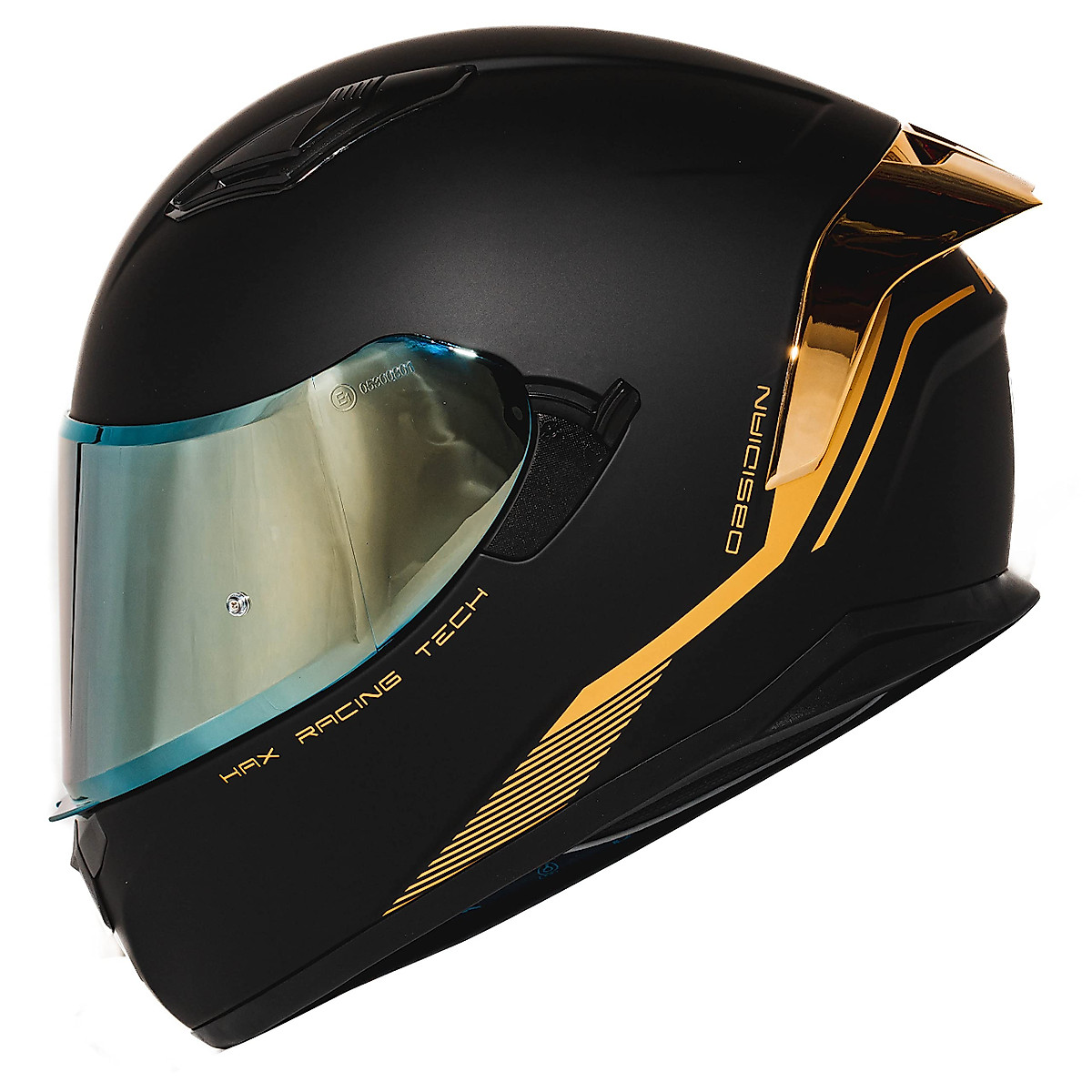 HAX Obsidian Full Face Dual Visor Adult Motorcycle Helmet for Motorbike Street Bike with Pinlock Ready DOT Approved Matte Black Gold XL