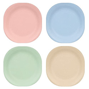 FYY Plastic Plates (7 Inch), Reusable BPA free Dinner Plate Dishwasher & Microwave Safe Unbreakable Dessert Salad Plates for Home Restaurant Cafe School Picnic, Set of 4-4 Assorted Colors
