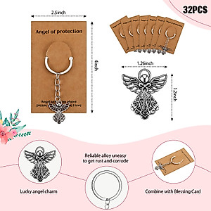 Yinkin 32 Pcs Guardian Angel Charm Keychain Silver Angel Pendant Keychain Guardian Angel Key Ring Favor with 32 Cards for Women Men Kids Party Supplies