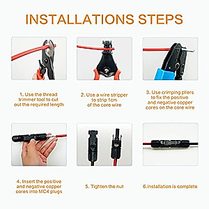 EBESTauto A Pair Red + Black 20 Feet 10 AWG Solar Panel Extension Cable Wire Connector Solar Panel Adaptor Cable with Female and Male Connector