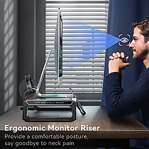 KYOLLY RGB Gaming Computer Monitor Stand Riser - 4 USB 3.0 Hub, 3 Length Adjustable Monitor Stand with Drawer,Storage and Phone Holder