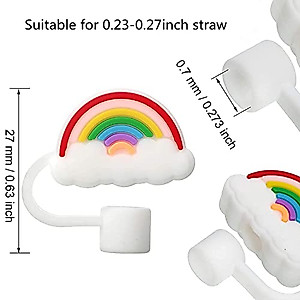 16 Pieces Silicone Straw Tips Cover Reusable Drinking Straw Tips Lids Dust-proof Straw Plugs Portable Straw Caps for 6-8 mm Straws (Cute Style)
