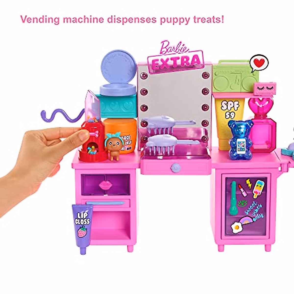 Barbie Extra Doll & Vanity Playset with Exclusive Doll, Pet Puppy, 45+ Pieces Including Clothes & Accessories, Toy Gift for Kids 3Y+, GYJ70