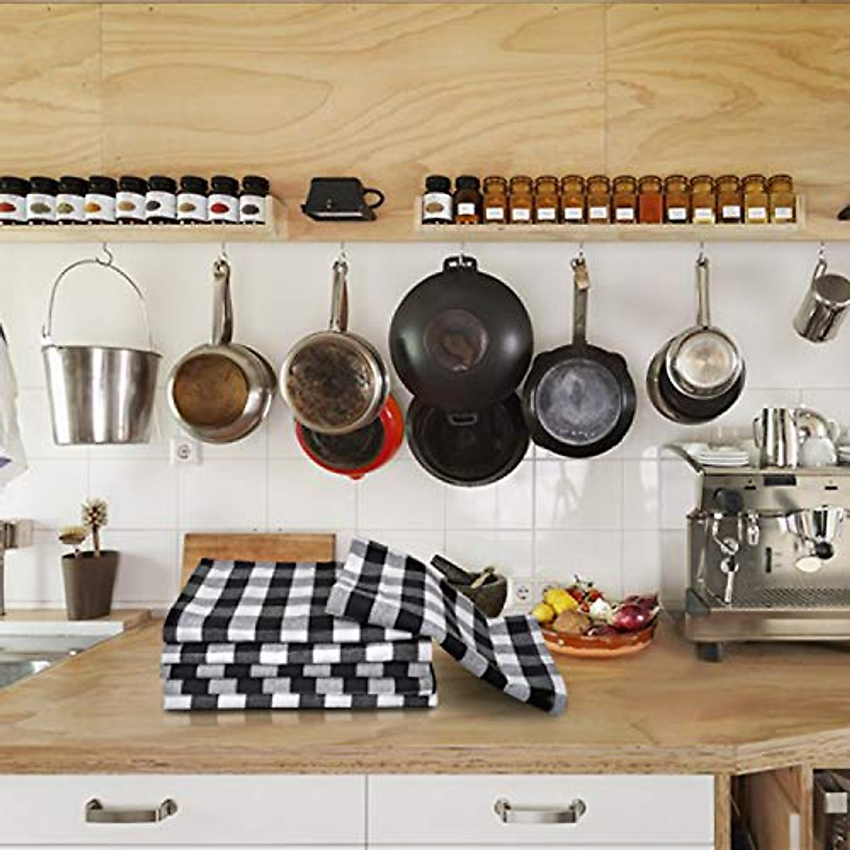 Urban Villa Kitchen Towels Set of 6 Buffalo Checks Black/White Kitchen Towels 20X30 Inches 100% Cotton Highly Absorbent Kitchen Towels Premium Quality Ultra Soft Mitered Corners Kitchen Towels