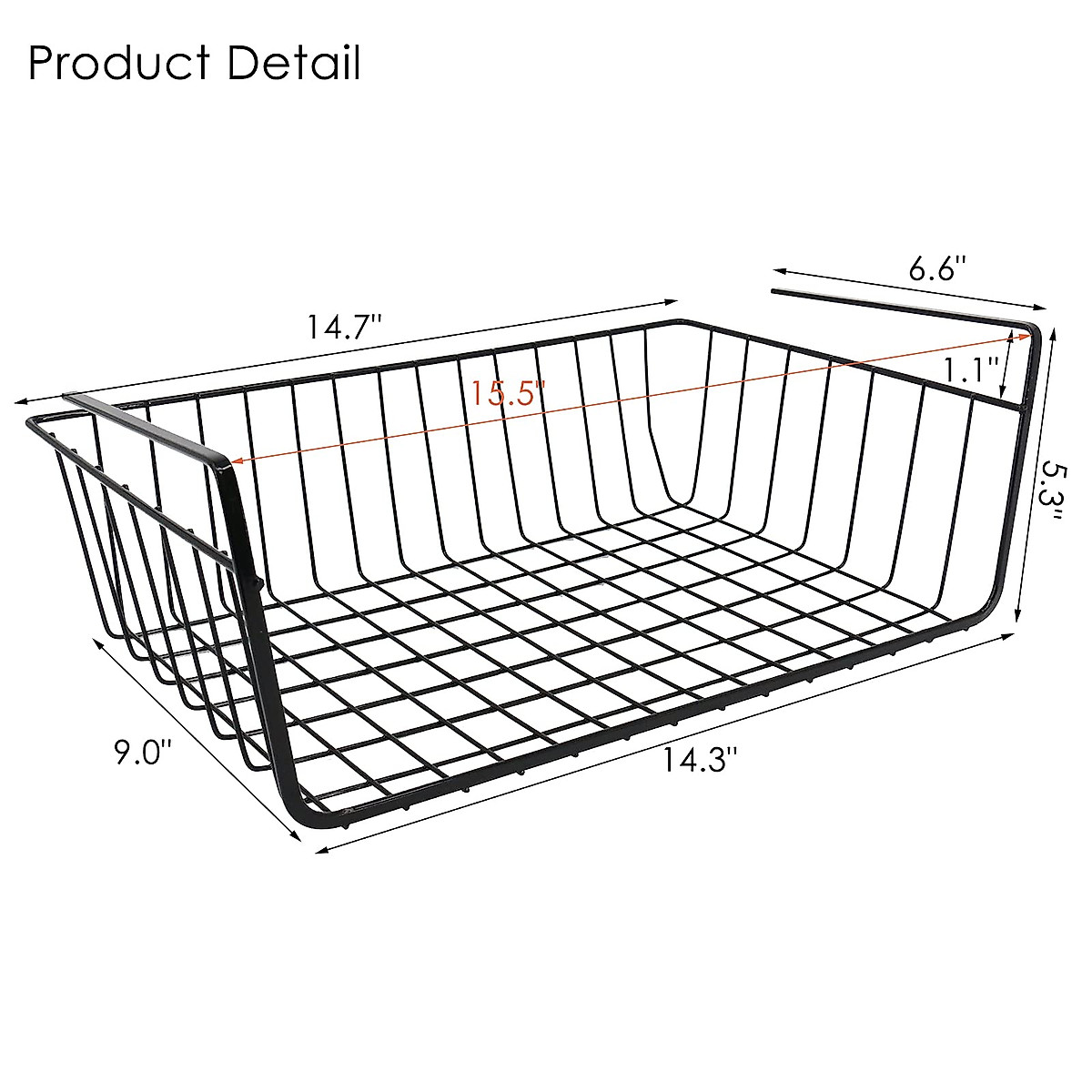 HOMOKUS Under Shelf Baskets for Storage, Under Shelf Wire Basket Carbon Steel Basket Under Cabinet Shelf, Welding Joints, Baking Finish, Easy to Install without Holes, 6 PCS, Black