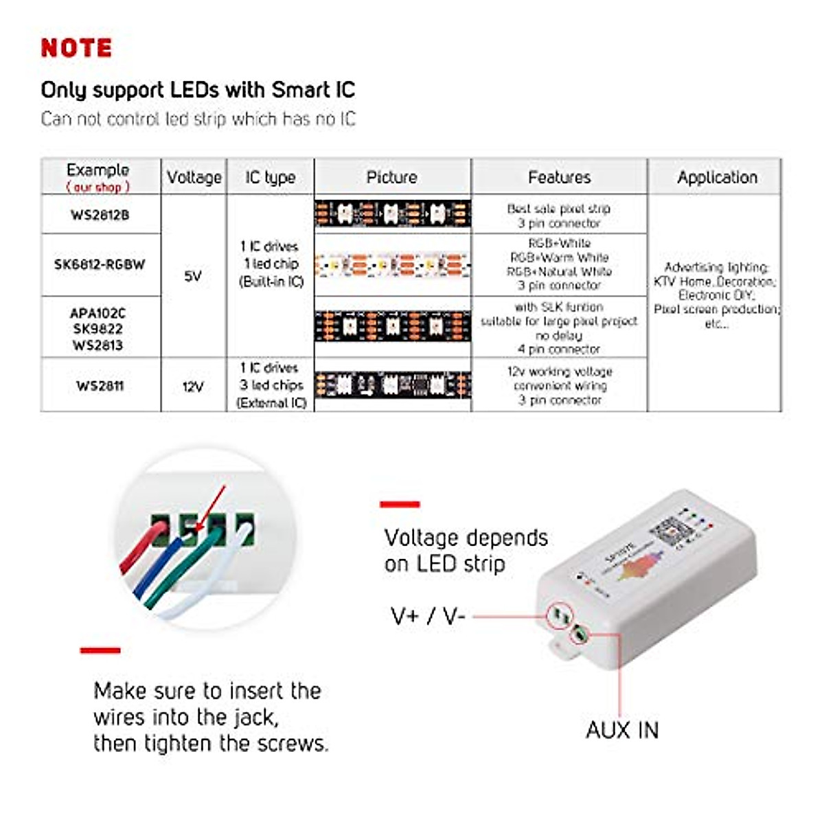 BTF-LIGHTING WS2812B WS2811 WS2813 SP107E Music Bluetooth Full Color Controller iOS/Andriod App Control Support Almost All The LED IC Chip Suit for LED Strip,Matrix Panel,Module Buli-in Mic/AUX Input
