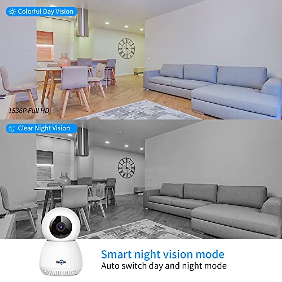 Hiseeu 【2K, Smart Motion Tracking 3MP Wireless Security Camera for Home, WiFi Pet Camera for Baby Monitor, Nanny, Dog and Cat, Phone App,360-degree, 2 Way Audio, Night Vision,Compatible with Alexa