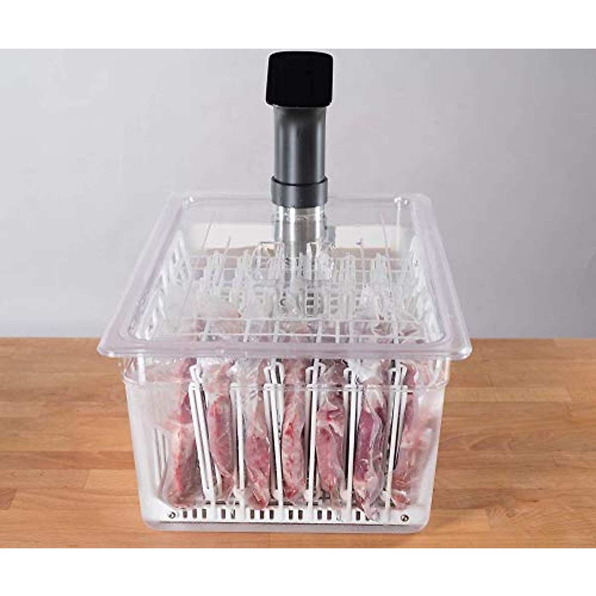 LIPAVI N20X Sous Vide Rack with Anti Float - Adjustable, Collapsible, Ensures even warmin - Polycarbonate with 316L Stainless steel weights - Square L:7.8 W:6.4 H:6.6 inch - Fits LIPAVI C20 Container