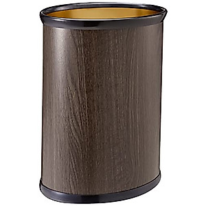 Kraftware 14" Oval Waste Basket Black Bumper Woodcraft Ebony, Walnut Brown