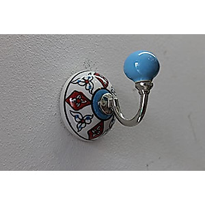 PARIJAT HANDICRAFT Hand Painted Beautifully Multi Colored Ceramic Wall Hook Hanger Key Holder hat Clothes hangings Bath Towel Hook Hanger.
