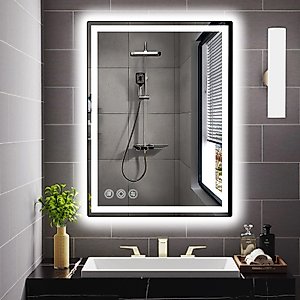 LED Bathroom Mirror 24"x 32" with Stepless Dimmable Wall Mirrors with Anti-Fog, Dimmable CRI>90, Vanity Mirror with 3 Color Modes, Shatter-Proof, Memory Bathroom Mirror with LED Lights