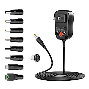 Belker 24W Multi Voltage 3V 4.5V 5V 6V 7.5V 9V 12V Universal AC DC Power Adapter Supply for Household Electronics - Max Amp 2000mA