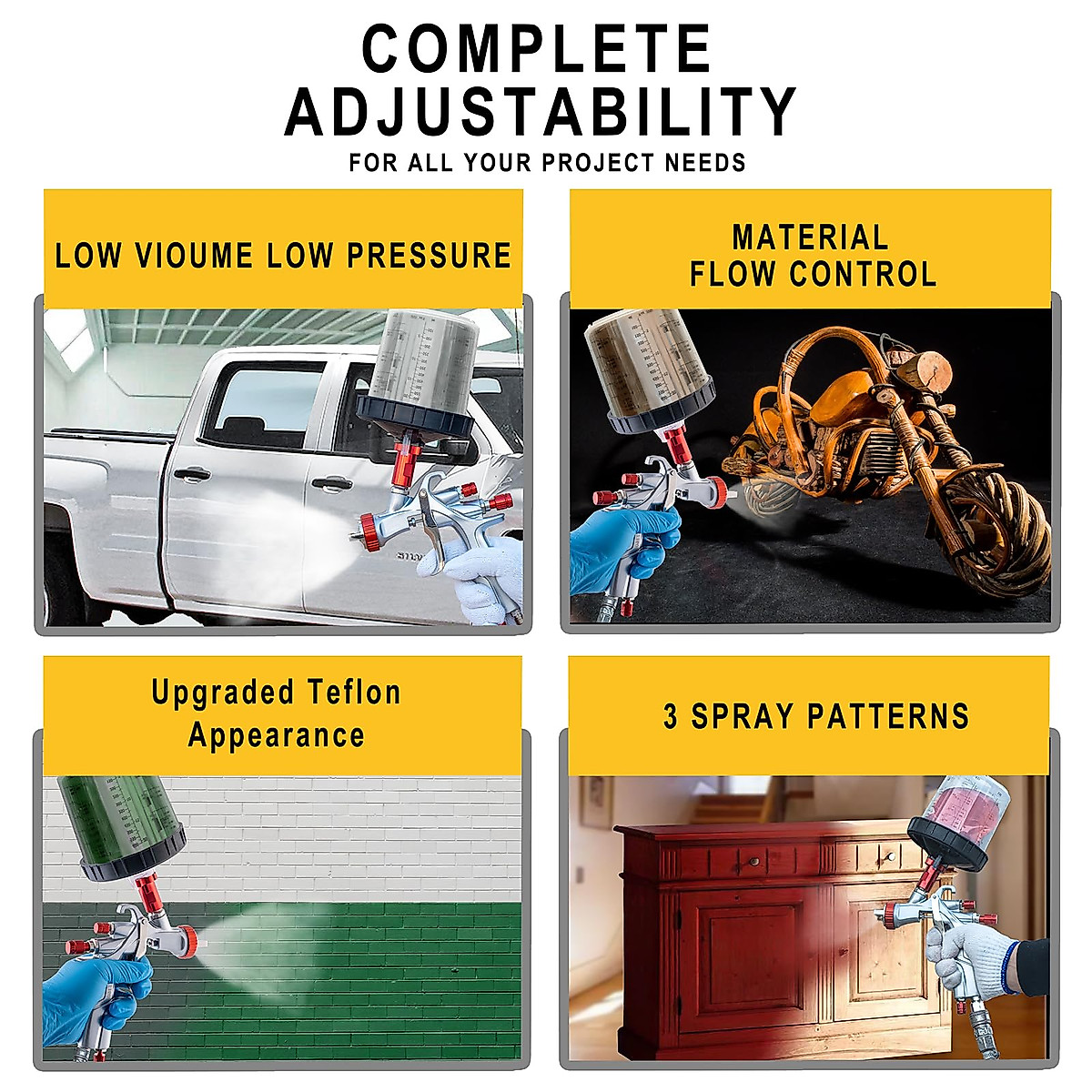 DAXINYANG R500 LVLP Spray Gun with 600 ml Mixing Cup&Adapter, YT-160 Paint Gun Automotive,1.3 mm Car Paint Gun Sprayer,Paint Gun for House Painting, Car, Furniture, Varnish & Top Coat