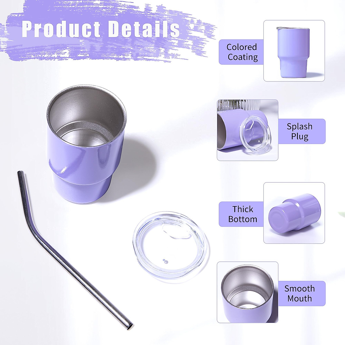 REFARICO 6 Pack 3oz Mini Tumbler Shot Glasses with Straw and Lid Stainless Steel Colored Sublimation Tumblers Double Wall Vacuum Insulated Cups for Party, Birthday's Day-Multicolor