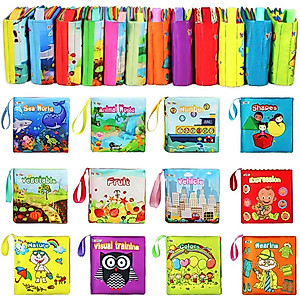 teytoy My First Soft Book, Nontoxic Fabric Baby Cloth Activity Crinkle Soft Books for Infants Boys and Girls Early Educational Toys (Pack of 12)