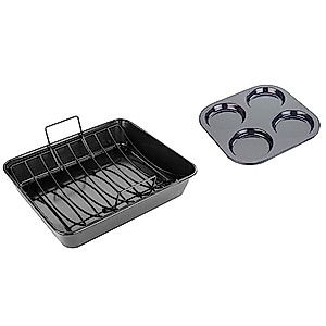 Tala Performance Extra Large Roaster with Rack and Free Large Yorkshire Pan, Professional Gauge Carbon Steel with Whitford Eclipse Non-Stick Coating, Cooking and Roasting, Black, 10A31389