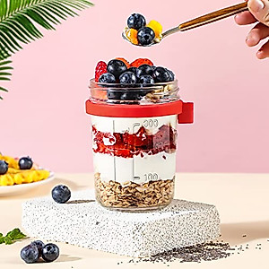 Tekuve 4 Pack Glass Overnight Oats Containers with Lids and Spoon, 16 oz Mason Jars with Airtight Lid for Overnight Oats Meal Prep Chia Yogurt Salad Fruit