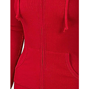 OLLIE ARNES Women's Thermal Long Hoodie Zip Up Jacket Sweater Tops Thermal_RED XL