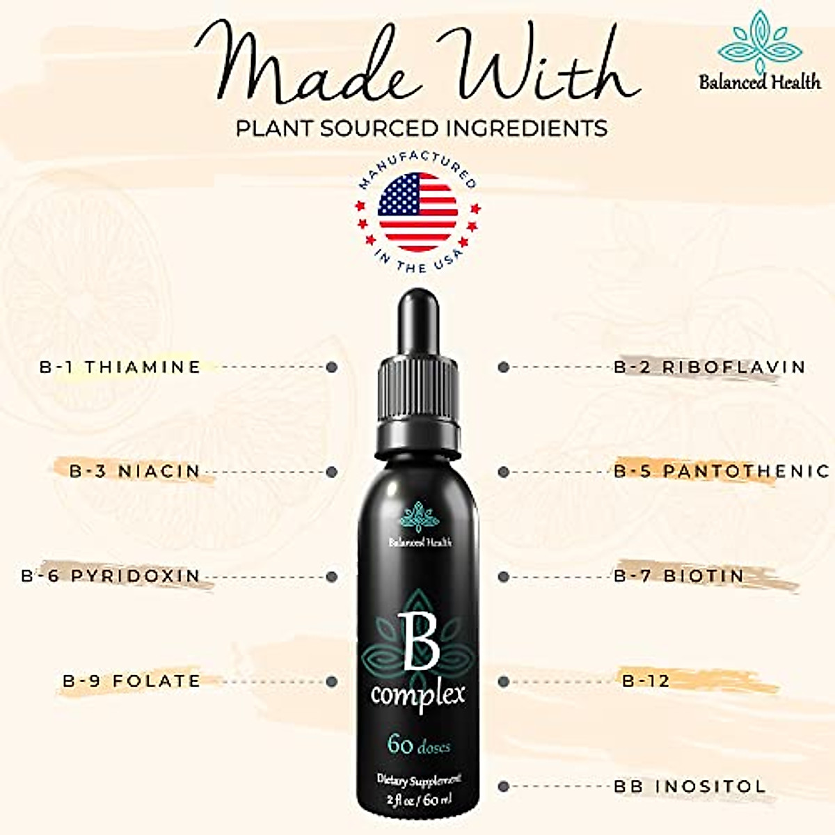 Balanced Health Vitamin B-Complex Drops, 2oz, 60 Doses, All 8 B-Vitamins, Immune Energy Support Supplement Non GMO Vegetarian Safe
