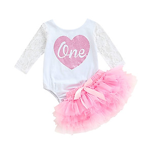 Newborn Baby Girl 1st Birthday Outfits Boho Lace Romper Dress Long Sleeve Bodysuit Jumpsuit Infant Tutu Dress Clothes Sets (A1 White, 9-12 Months)