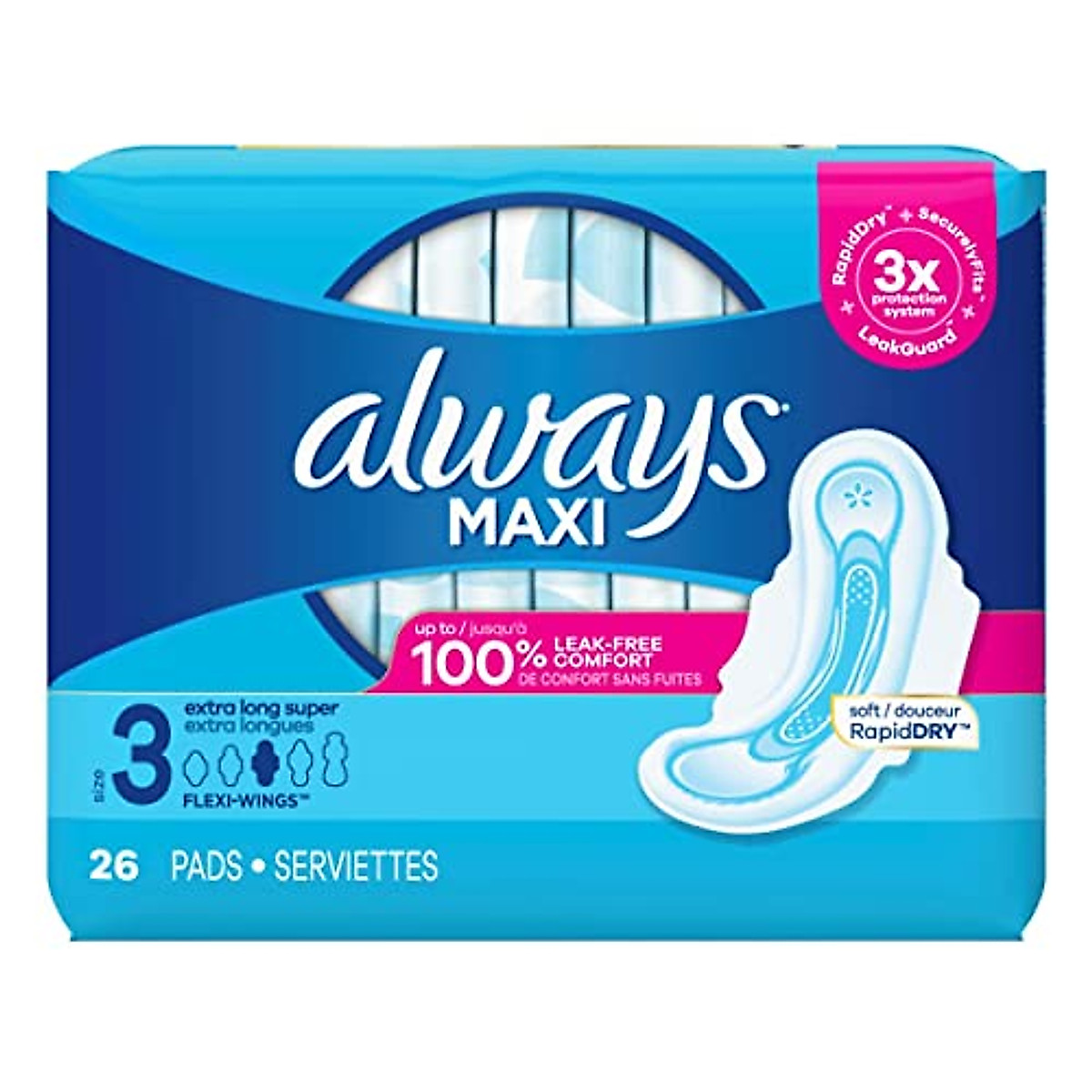 Always Pads Size 3 Maxi 26 Count Xtra Long Super (Pack of 2)