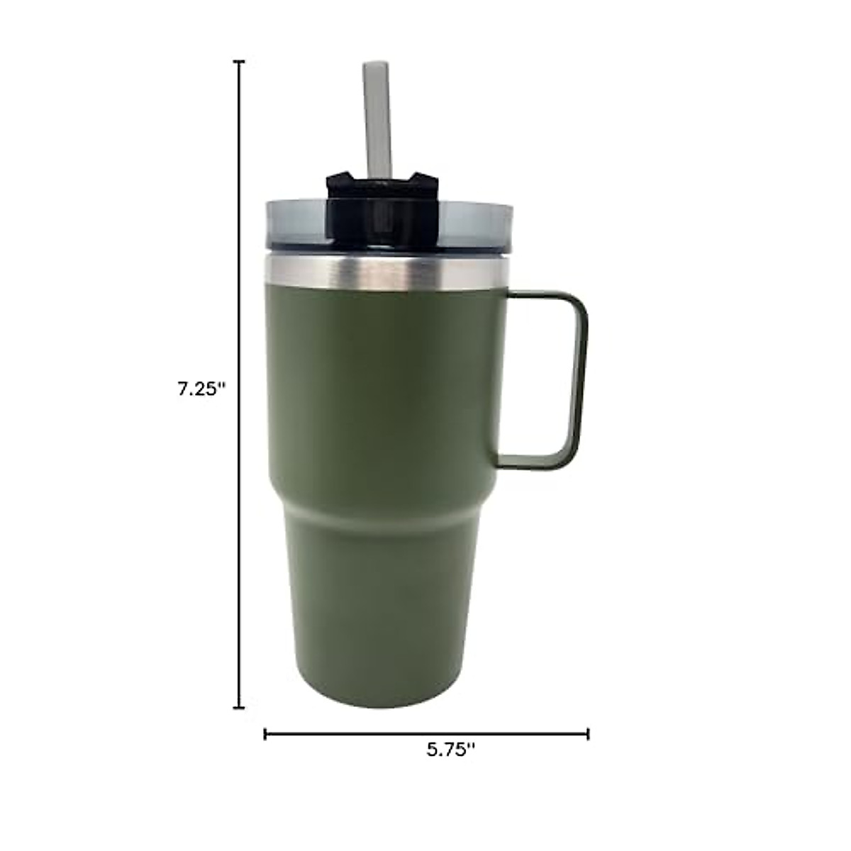 FTB Creative 20oz Insulated Tumbler Mug, Double Wall Stainless Steel, with Lid, Straw and Handle (Army Green)