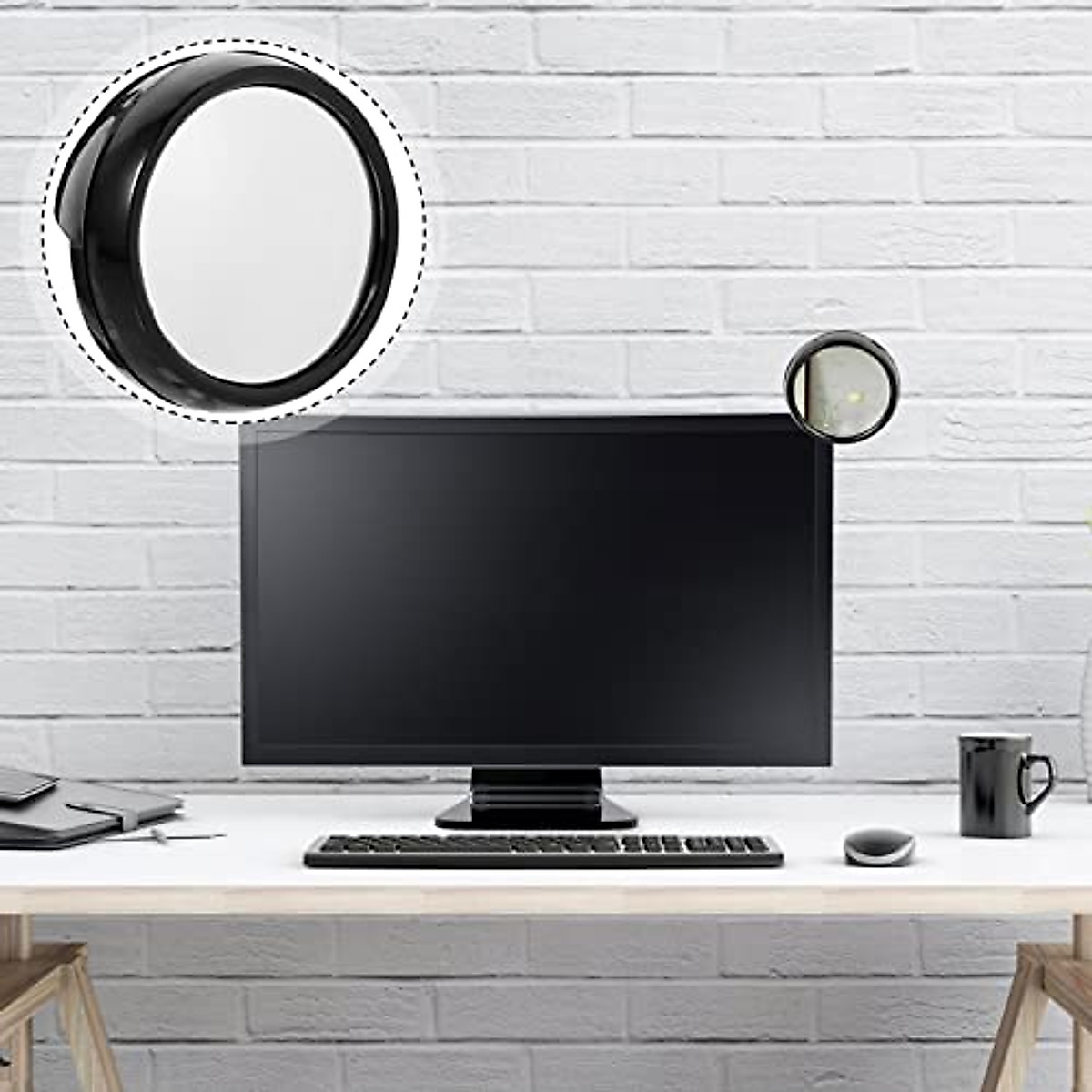 POPETPOP Clip On Cubicle Mirror- Computer/ Laptop Monitor Rear View Mirror, Blind Spot Mirror, Round Glass Convex Rear View Mirror Clip On Mirror for Computer Monitor