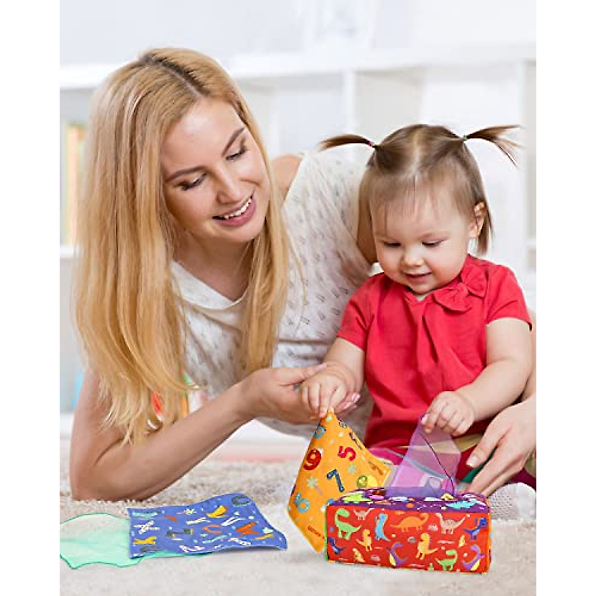 DINORUN Montessori Inspired Tissue Box Toy Set for Babies and Toddlers - Educational Sensory Play Toys