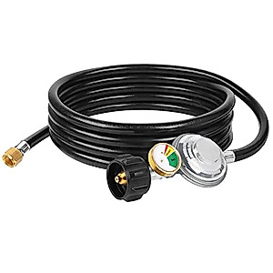 GASPRO 12FT Propane Regulator Hose with Gauge, Fit for Propane Fire Pit, Propane Patio Heater, Gas Grill and More, Low Pressure, 3/8" Female Flare