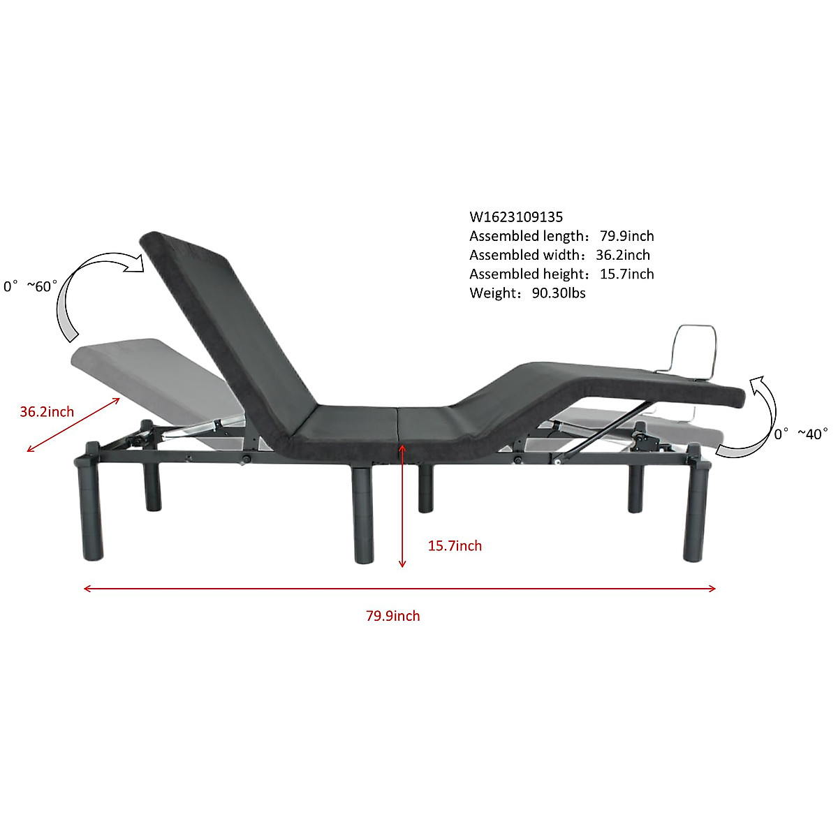 Electric Adjustable Bed Frame with Head & Foot Incline, Twin XL Adjustable Bed Base with 2 USB Ports & Adjustable Legs, Bed Frame Folding Design with Remote Control and Quiet Motor, Easy Assembly