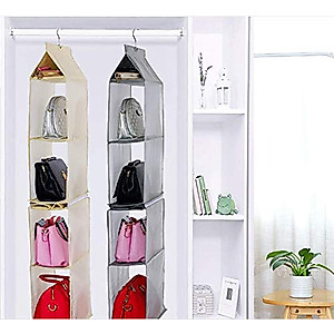 Detachable 6 Compartment Organizer Pouch Hanging Handbag Organizer Purse Bag Collection Storage Holder Wardrobe Closet Space Saving Organizers System For Living Room Bedroom Home Use (Grey)