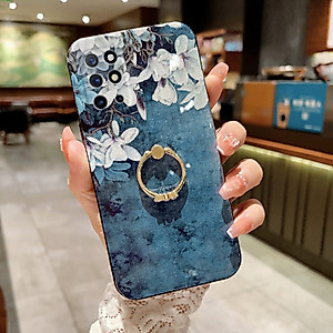 Easyscen for Oneplus 8T 5G Flower Phone Case Girls Women Cute Floral Slim TPU Shockproof Protective Cover with Gold Ring Kickstand Lake Blue Case Compatible with Oneplus 8T 5G (2020)