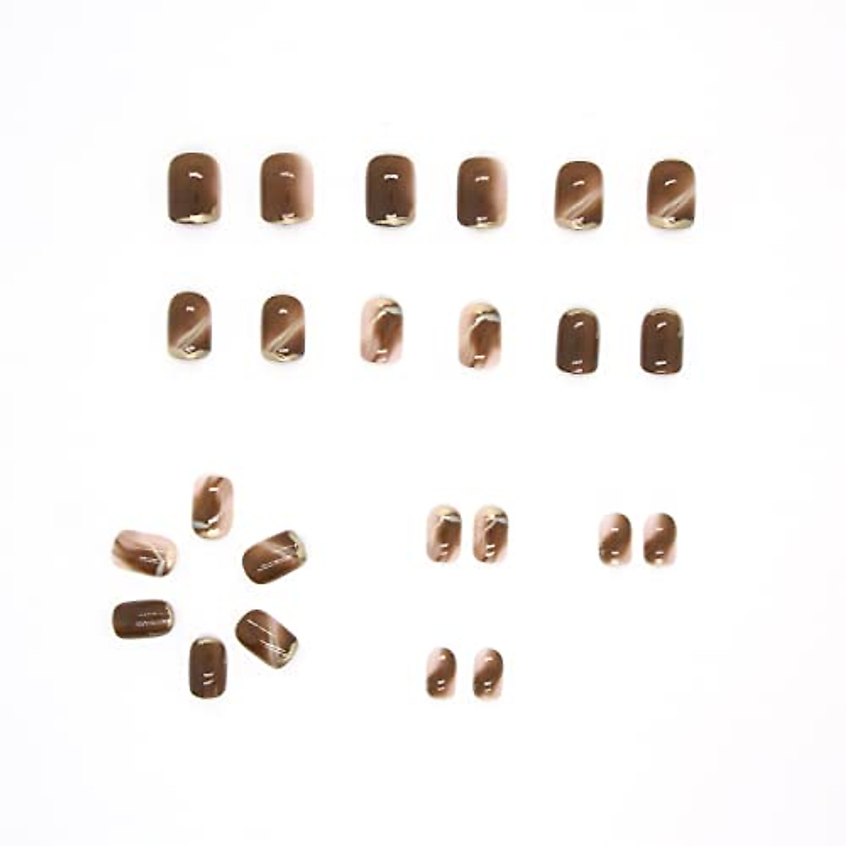IMSOHOT Short Press on Nails Square Acrylic Fake Nails with Nail Glue Glossy Squoval False Nails Ombre Brown Nails for Women 24Pcs