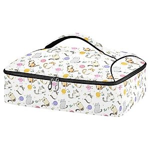Kcldeci Insulated Thermal Food Carrier Insulated Casserole Carrier for Hot or Cold Food,Cute Cartoon Cat Insulated Tote Bag for Potluck Cookouts Parties Picnic,Lasagna Lugger