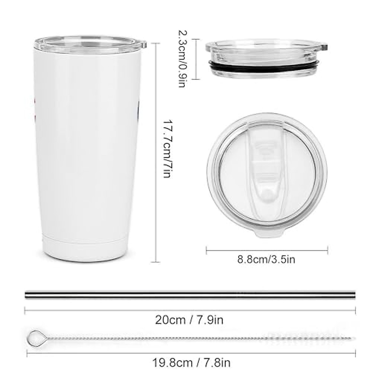 God Bless America Heart Flag Patriotic 20 OZ Stainless Steel Tumbler Travel Car Coffee Mug with Straw Lid Cleaning Brush Coffee Tumbler Mug for Women Men