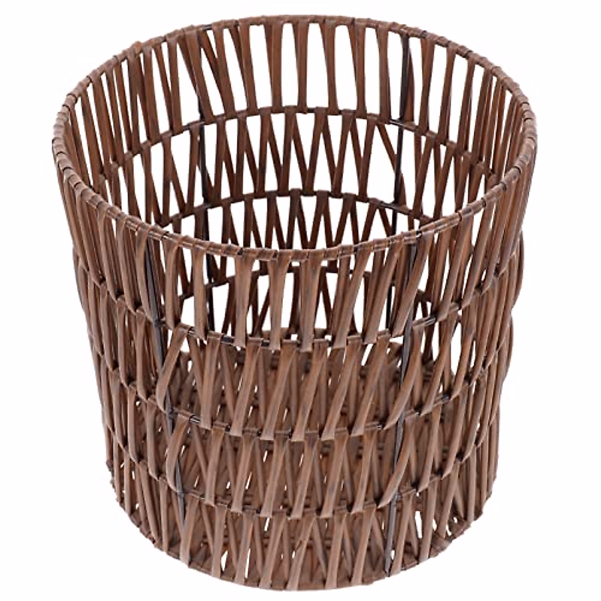 Gatuida Small Woven Basket Trash Can Wastebasket Round Wicker Waste Paper Bin Storage Basket for Bedroom, Bathroom, Office(Brown)