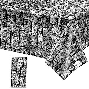Stone Wall Tablecloths, Halloween Table Covers Brick Wall Decorations Disposable Plastic Medieval Castle Themed Brick Stone Table Cloth for Halloween Birthday Party Supplies, 108 x 54 Inch (1 Pack)