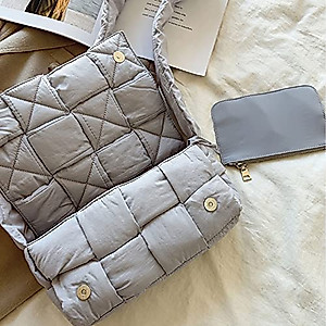 Weayouth Cotton Padded Cassette Tote Bag Puffer Crossbody Shoulder Woven Designer Purses Puffy Down Handbag For Women 2022 (Grey)