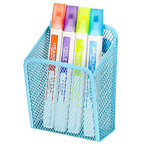 LUCYCAZ Magnetic Pen Holder - Single Magnetic Pencil Locker Holder Organizer, Blue Mesh Marker Holder Pen Basket for Whiteboard, Refrigerator and Locker