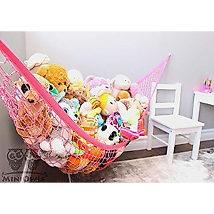 MiniOwls Toy Storage Hammock Plush Toy Organizer for Kids – Fits 20-30 Soft Teddies, Girl’s Bed or Playroom Decor (Pink, Large)