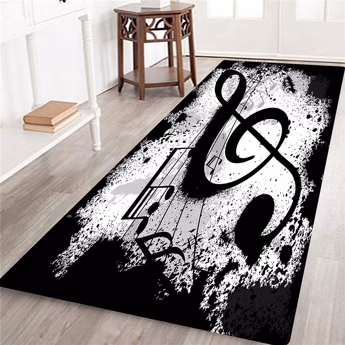 Music Rug Music Notes Long Runner Rug for Hallway,Black and White Music Notation,Throw Area Rug Non-Slip Floor Carpet for Bedroom Laundry Living Bathroom Soft Entrance Doormat Washable Kitchen Rugs