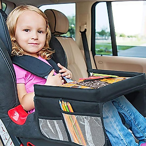 AMZ Supply Kids Travel Tray, 6 Compartments, Tablet Stand. Folding Travel Tray for Kids Car Seat. Compact Car Seat Tray for Kids Travel. Travel Table for Kids in Car. Toddler Travel Tray for Car Seat