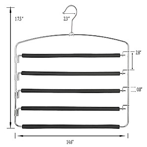 Magicool Space Saving Metal Pants Hangers(2 Pack) 5 Layers Skidproof Foam Padded with Swing Arm Closet Organizer for Pants Jeans Trousers Skirts Scarf Ties