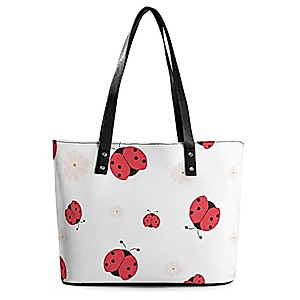 Womens Handbag Ladybug And Ladybird And Flowers Pink Leather Tote Bag Top Handle Satchel Bags For Lady