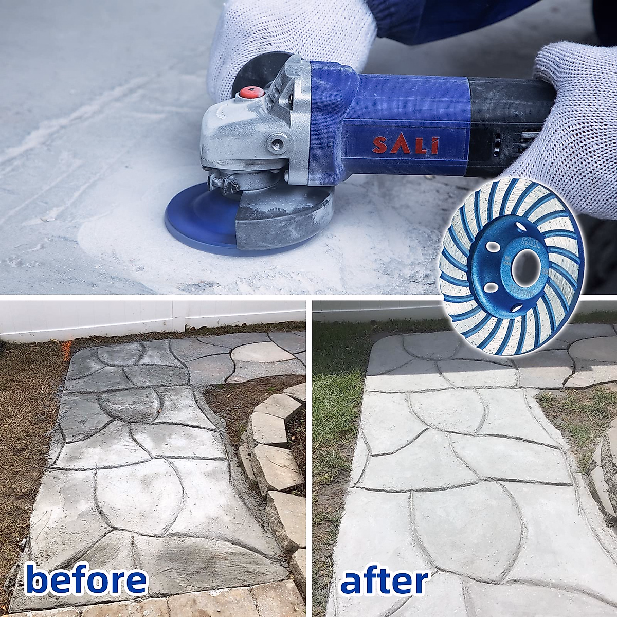 SALI Diamond Concrete Grinding Wheel 4 1/2 inch for Polishing and Cleaning Stone Concrete Surface, Cement, Marble, Rock, Granite, and Thinset Removing, Angle Grinder Segment Wheels Cup 115 * 22.2MM