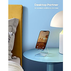 Lamicall Acrylic Phone Stand Desk Accessories - Clear Office Cell Phone Holder, Transparent Phone Stand for Desk, Desktop, Office Desk Accessories, Suitable for iPhone Accessories, 4-8'' Phone